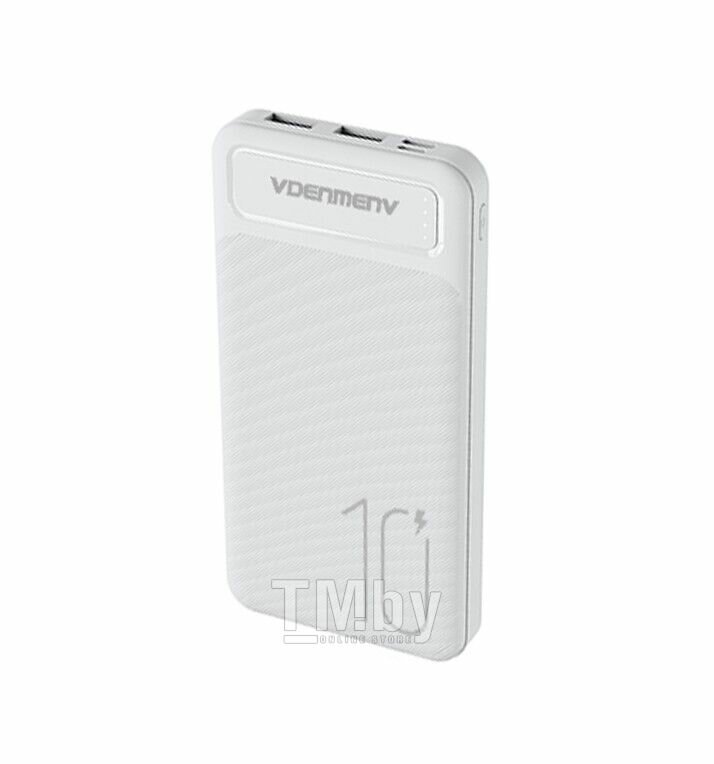 Внешний АКБ 10000 мАч Vdenmenv DP09, 2 USB, 2.1A, micro-USB, Type-C, индикация, белый