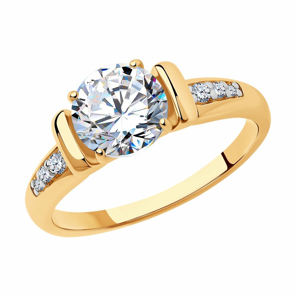 Кольцо, серебро, 925 проба, золочение, фианит