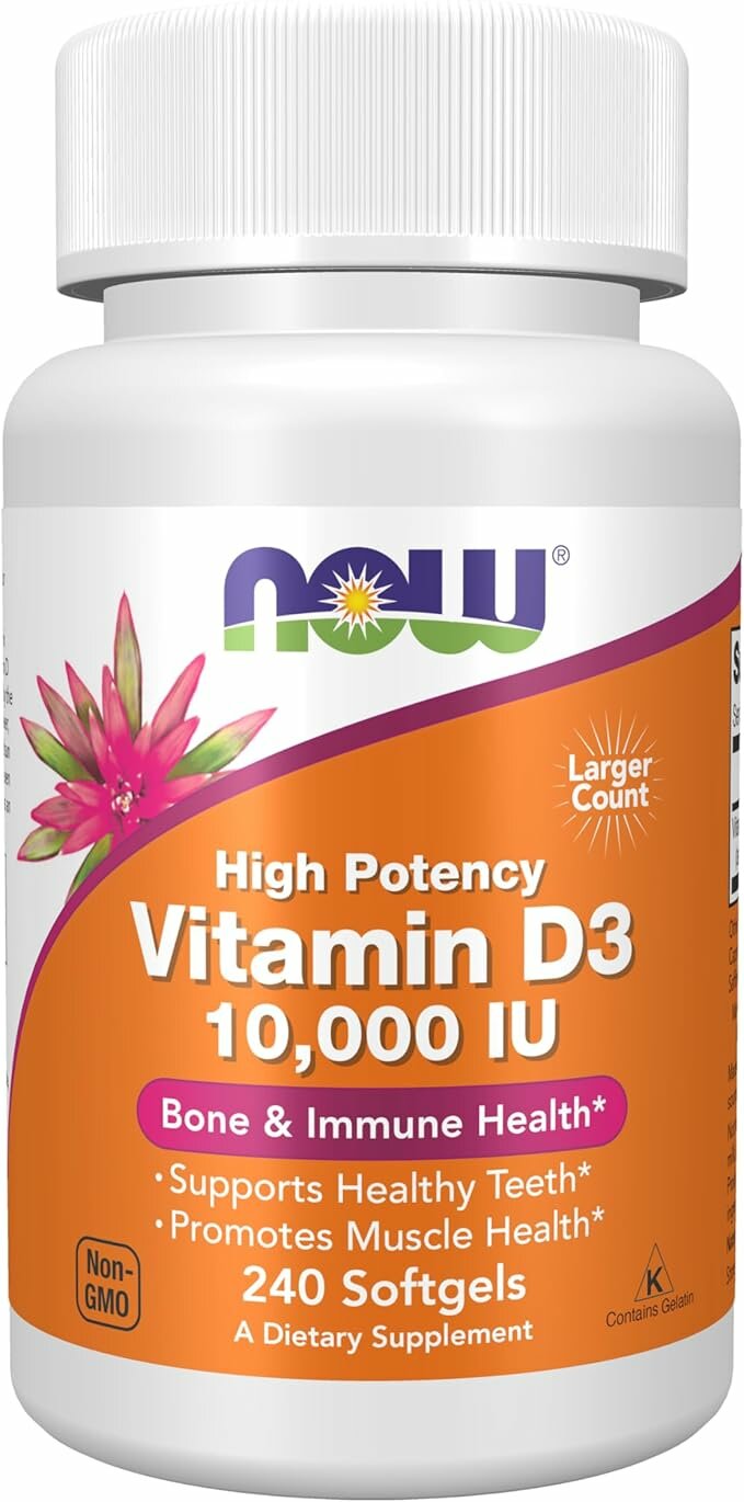 NOW Витамин Д3, высокоактивный, Vitamin D-3, 10000 IU, 240 мягких капсул