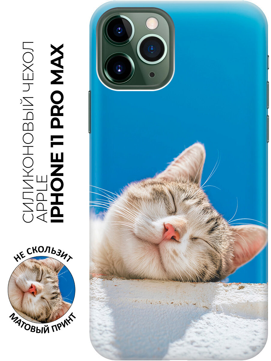 Силиконовый чехол на Apple iPhone 11 Pro Max с принтом "Спящий котик"