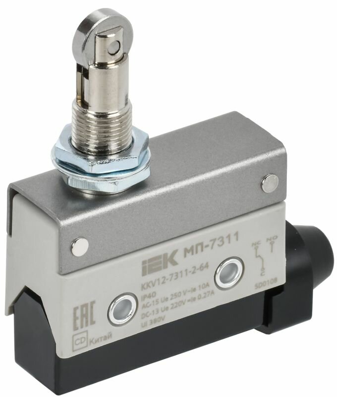Микропереключатель концевой МП-7311 IP40 горизонт. толкатель с нажимным роликом резьбовое крепление KKV12-7311-2-64