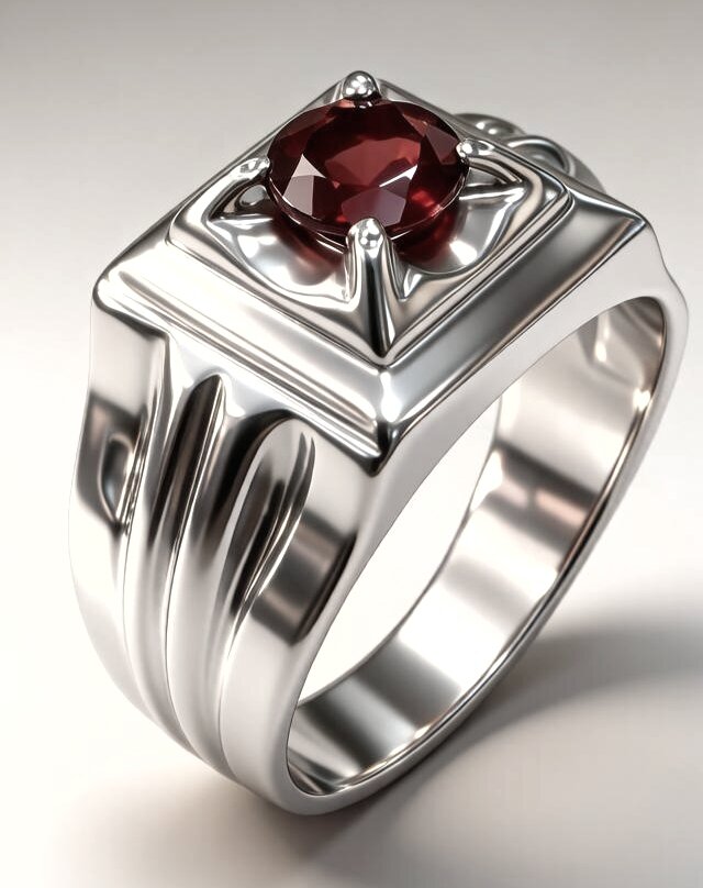 Печатка, серебро, 925 проба, родирование, гранат