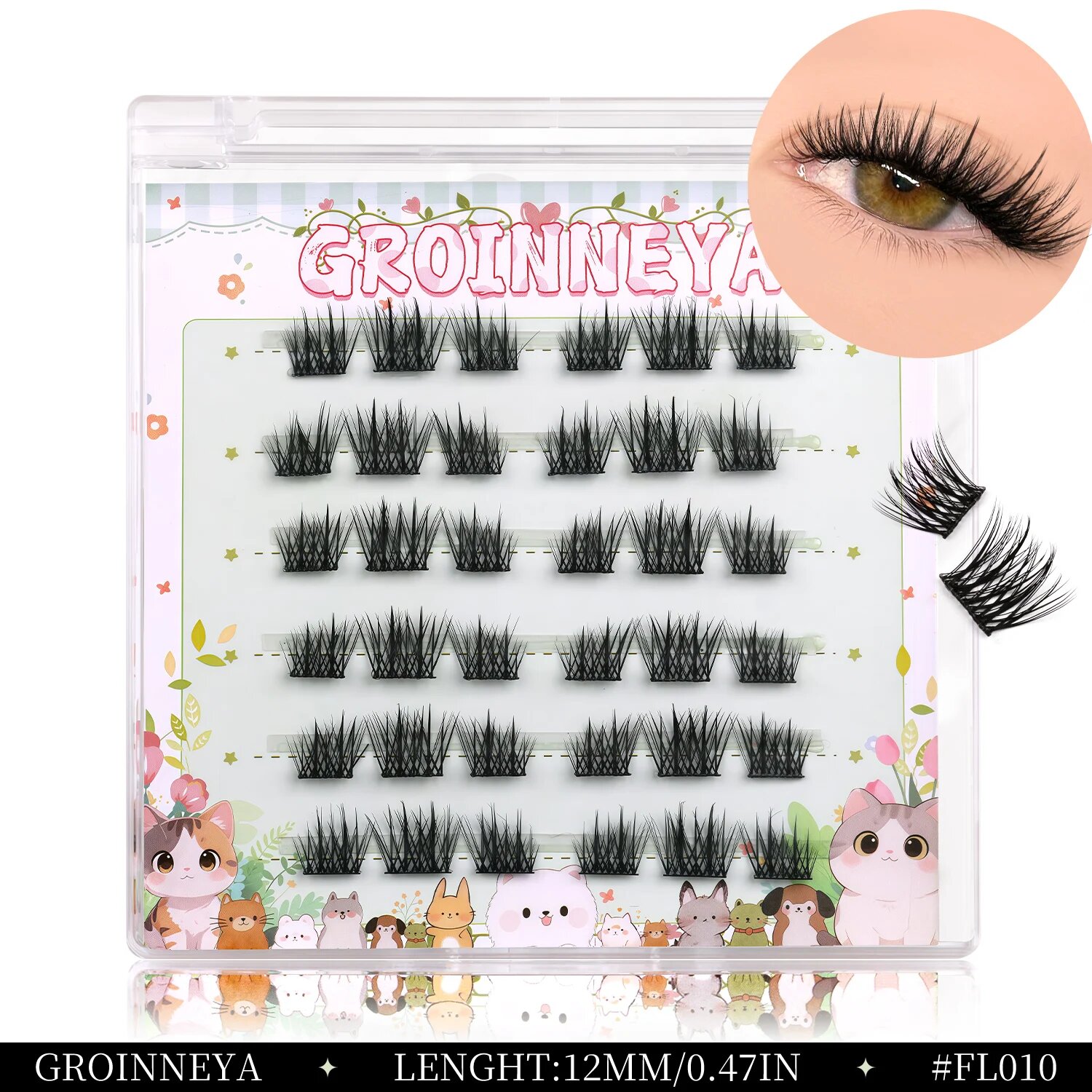 GROINNEYA Кластерные ресницы черные, 12 мм, #FL010