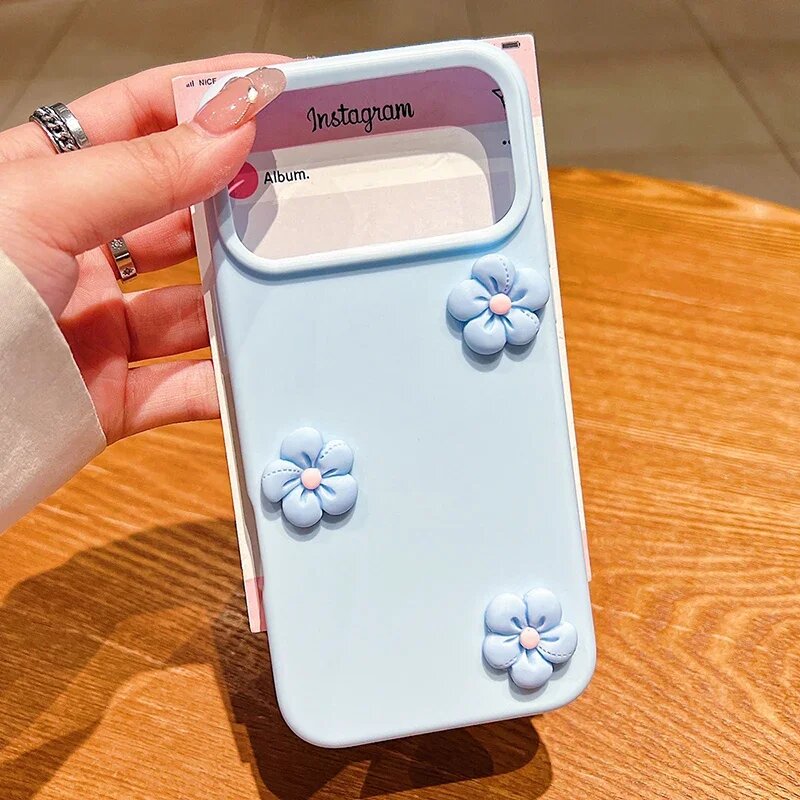 Милый 3D-чехол для телефона с цветами из силикона для iPhone 11 12 Айфон 16 Про Макс, Голубой, Blue