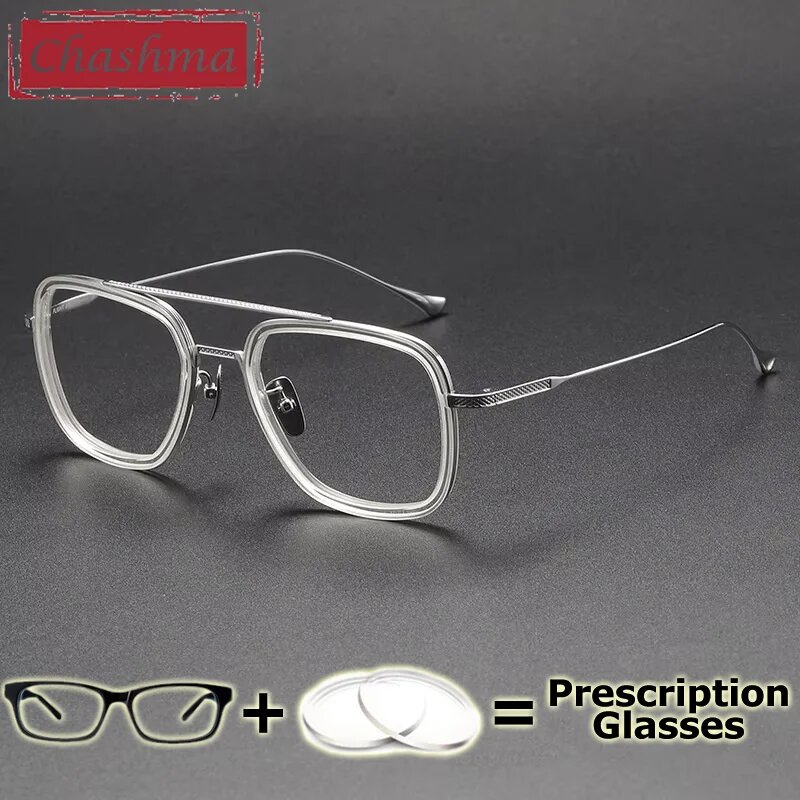 Мужские очки Chashma титан, прозрачно-серебр, прогрессивные линзы 1.67