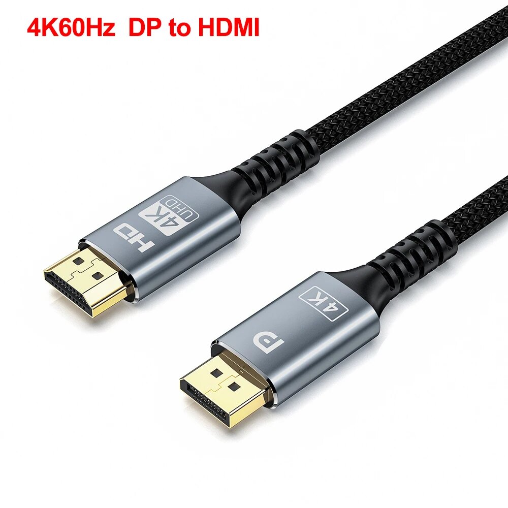 Кабель UGOjP DP-HDMI 4K 60Гц 1м/2м/3м 4K 60Hz-Gray, 3 м