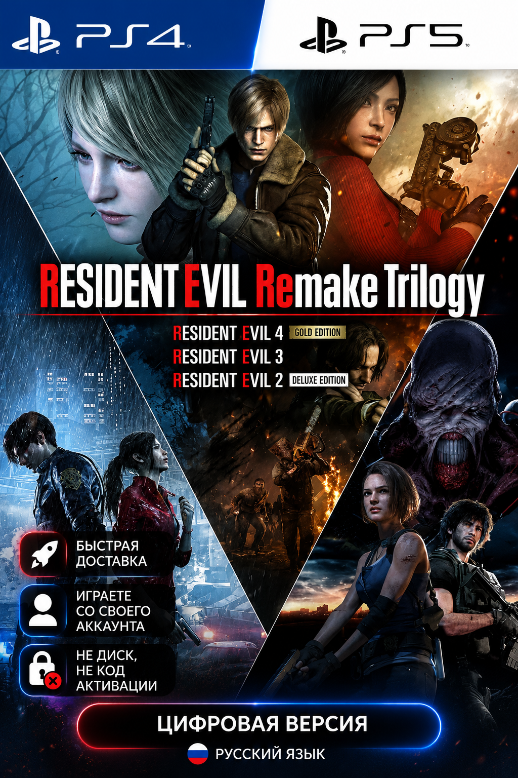 Набор игр Resident Evil Remake Trilogy(2,3,4) для PlayStation PS4, PS5