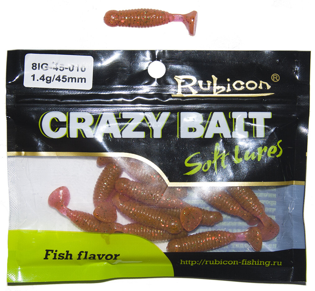 Съедобная силиконовая приманка RUBICON Crazy Bait IG 1.4g, 45mm, цвет 010