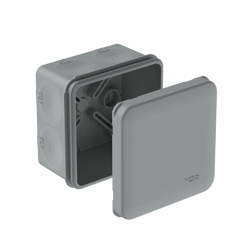 Коробка распределительная Systeme Electric с мембранными вводами IP66 70х70х42 мм, серая со стикером, под пистолет, MultiBox