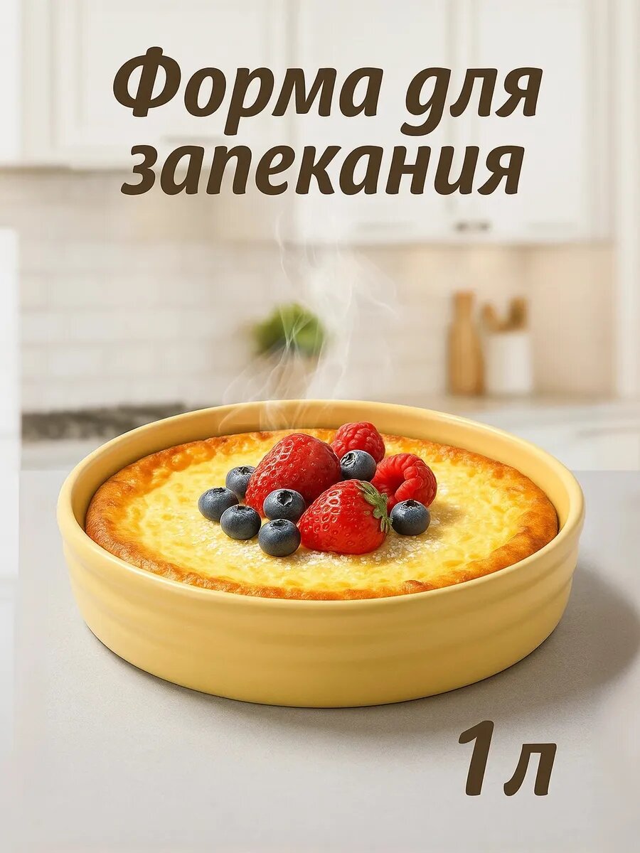 Форма для запекания в духовке Доляна «Зефир», 1 л, d=23 см, круглая, керамика, цвет жёлтый