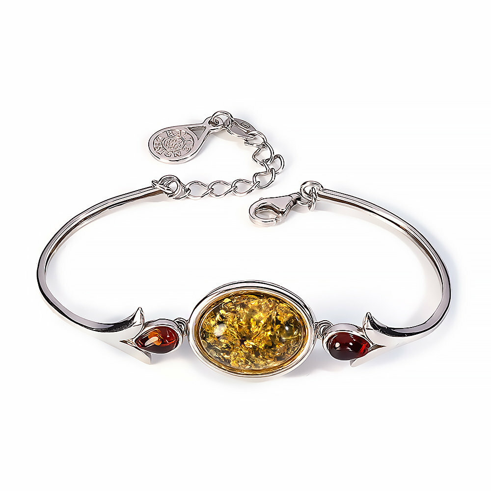 Жесткий браслет Amberprofi, серебро, 925 проба, янтарь
