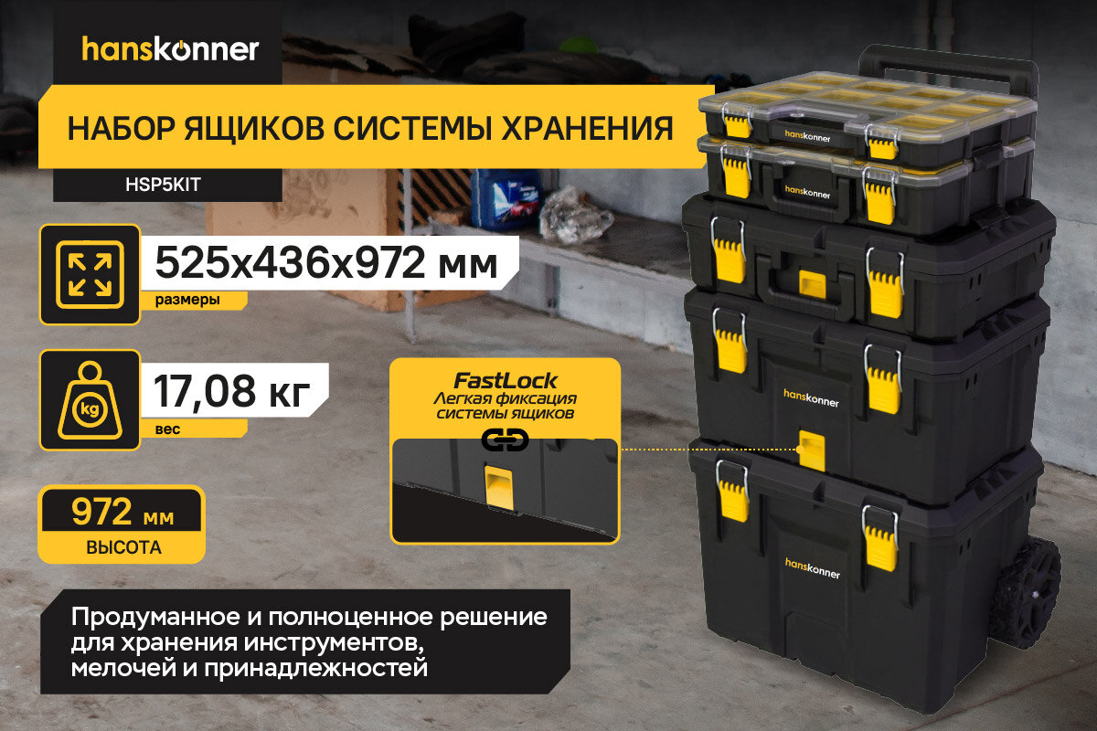 Набор ящиков системы хранения Hanskonner HSP5KIT HANSTORAGE PLUS (5шт) на колесах