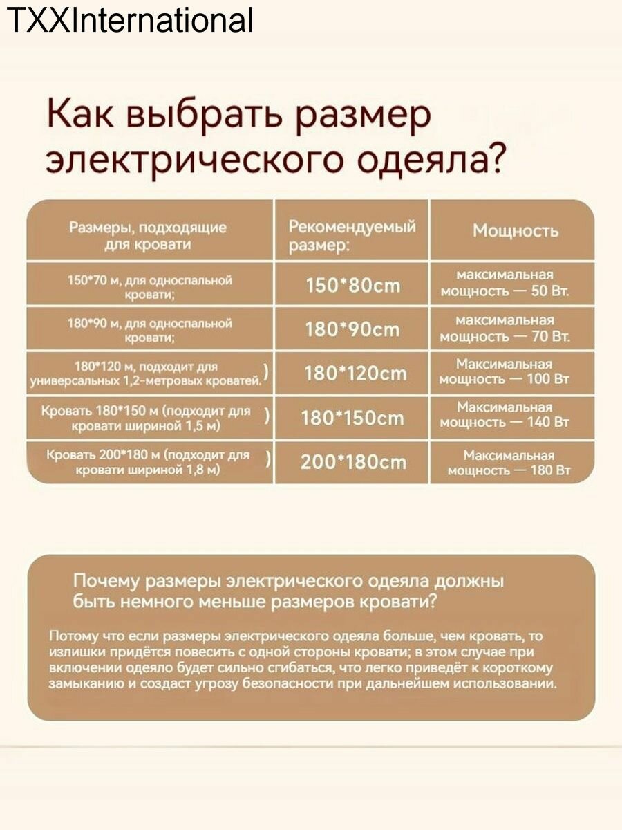 Умная электропростыня 180х90 cm с интеллектуальным управлением и защитой от отключения
