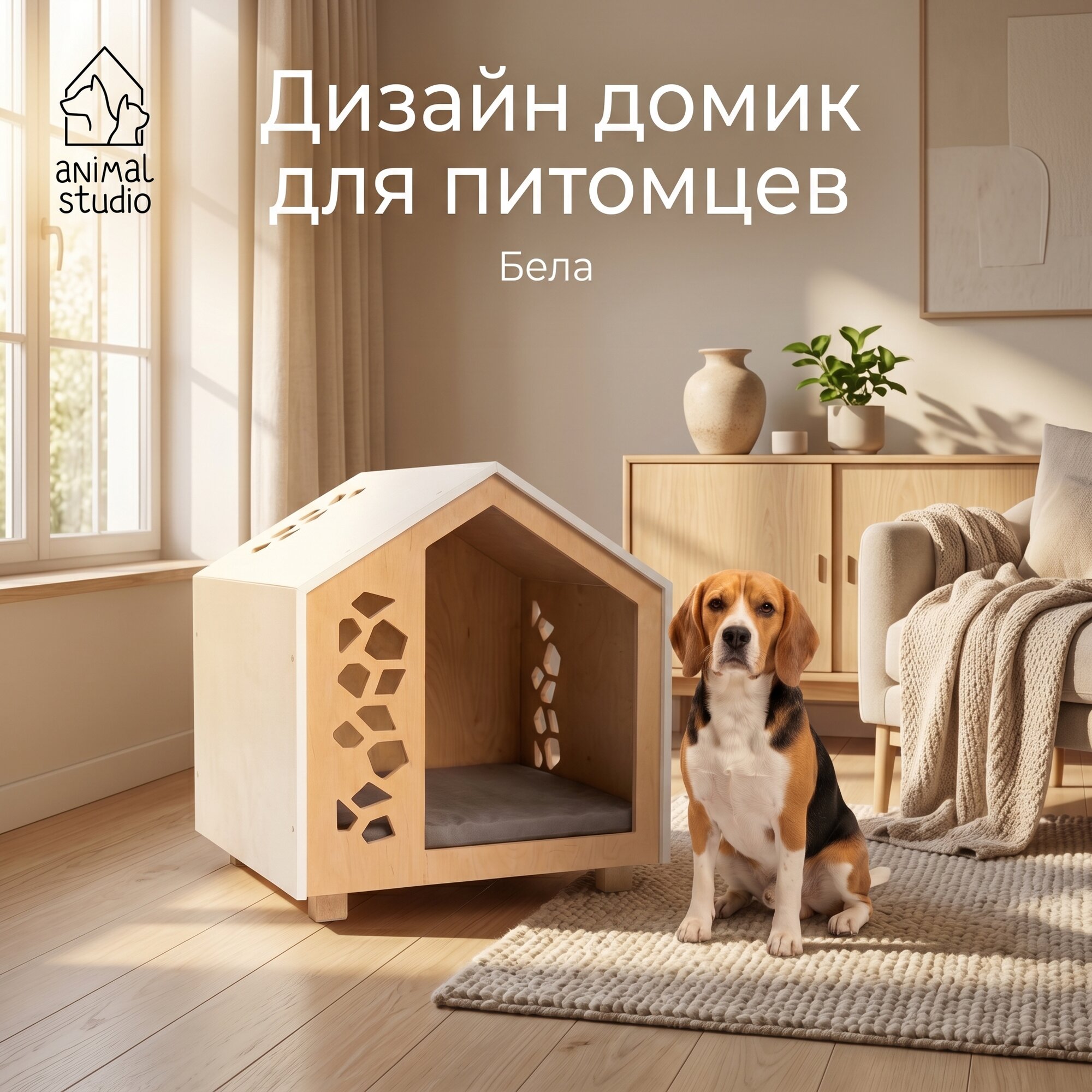 Домик для кошек и собак. Лежанка для животного. Место для питомца. Будка для домашних животных. Дизайн модель Бела.