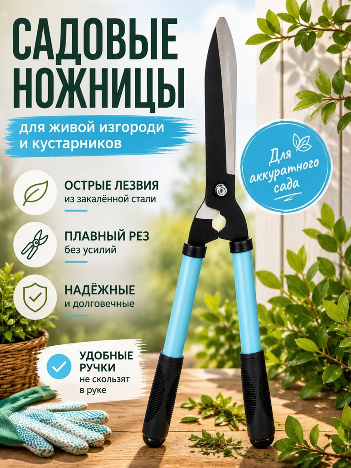 Ножницы кустарниковые 54см с металлическими прорезиненными ручками