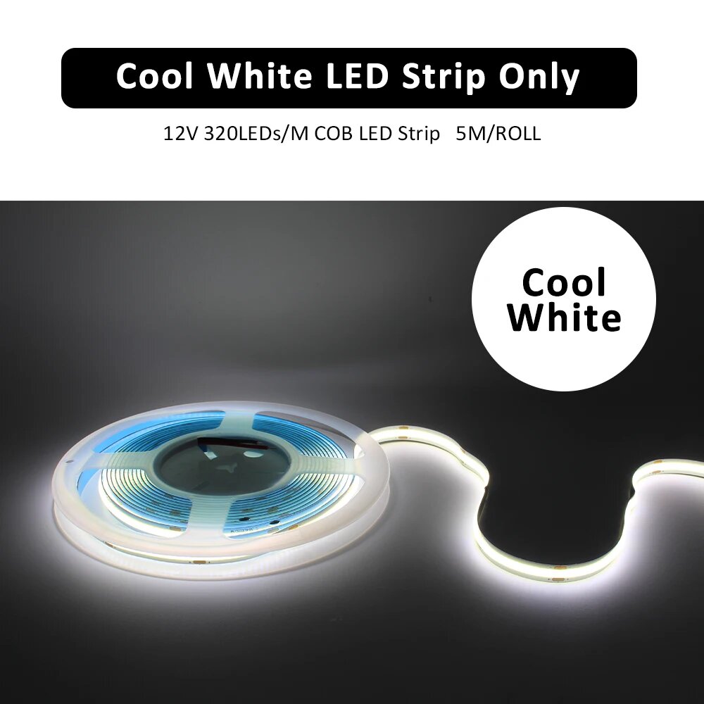 Cool White 12V 320LEDs/M COB LED Strip 5M
