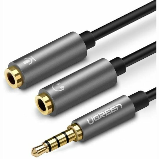 Кабель аудио Ugreen AV141 3.5mm - 2 Female Aluminum, 0,2м, черный (30619)