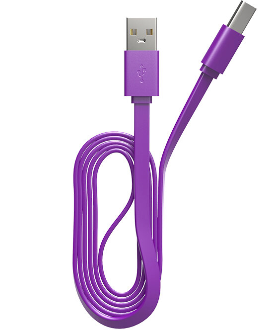 Кабель плоский, Maxvi MC-02LF, USB-A - Type-C, USB 2.0, 1м, фиолетовый, PVC,5V,2А