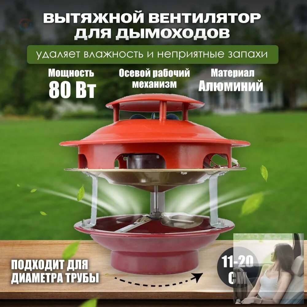 Вытяжной вентилятор для дымохода, камина, мангала, удаляет дым, газ, пар, влажность, усиливает тягу, универсальный дымосос 220 В