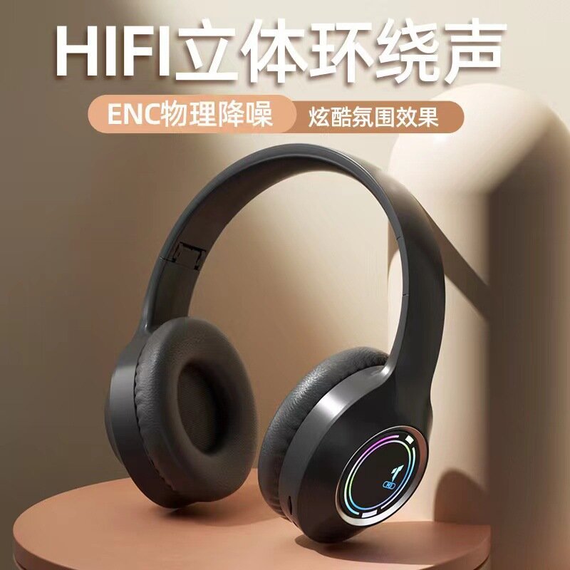 Беспроводные наушники M3 Bluetooth 5.3 с глубоким басом, шумоподавлением, RGB-подсветкой для игр — черный