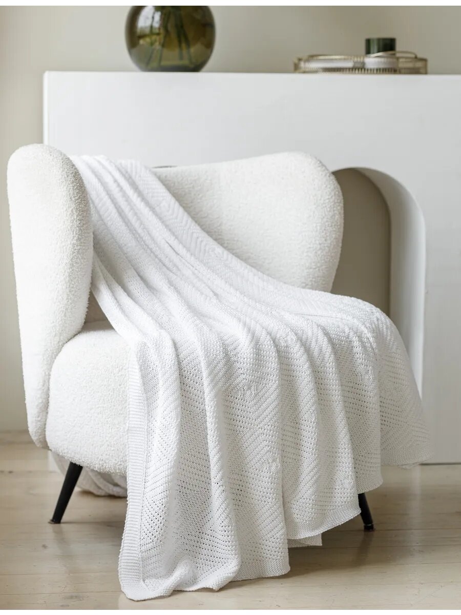 Плед DECADE Home, хлопок, вязанный, 1.5 спальный, 150 см x 200 см, для уюта