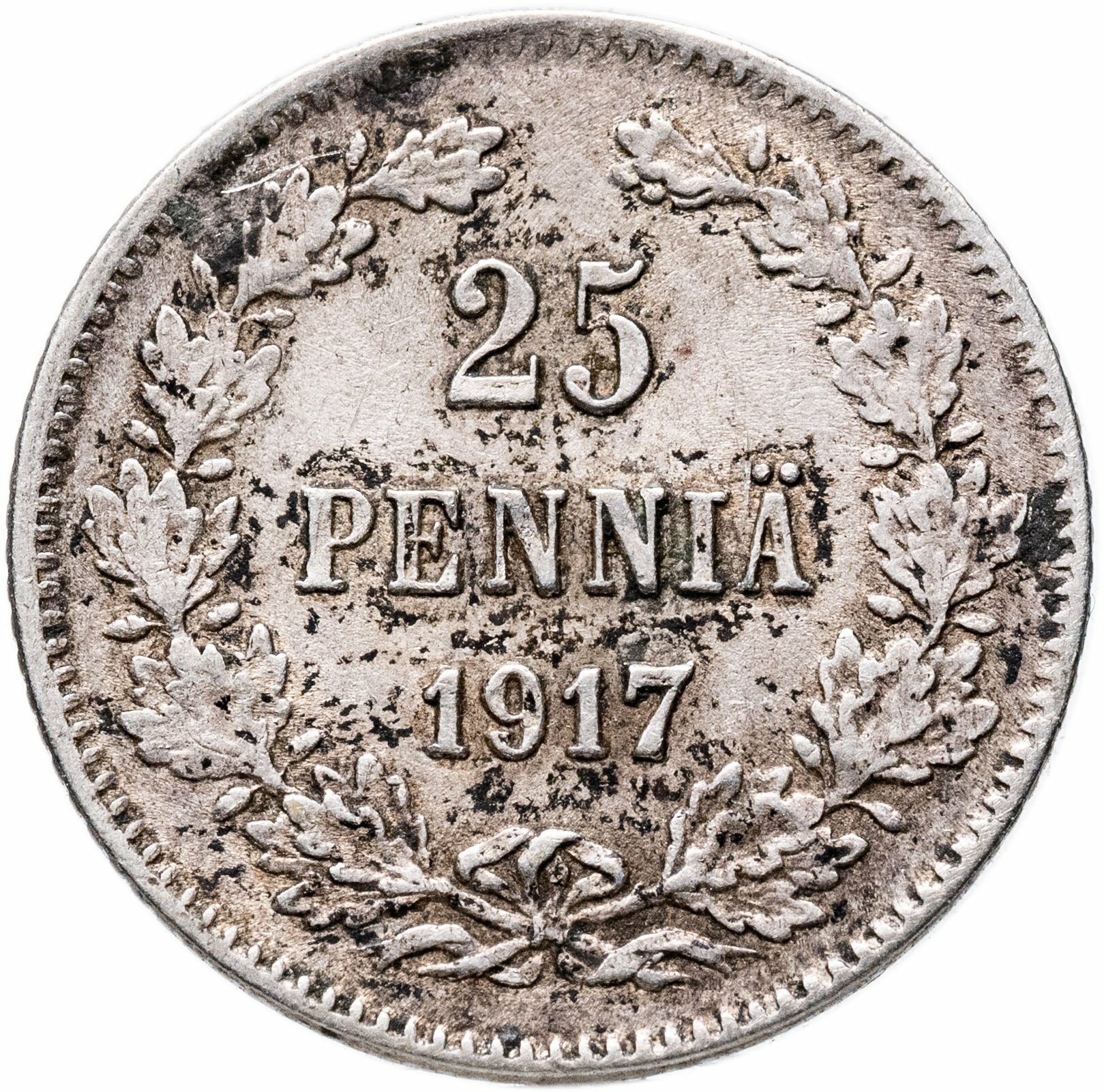 25 пенни pennia 1917 S Российская Финляндия, Серебро 750, в сохранности XF