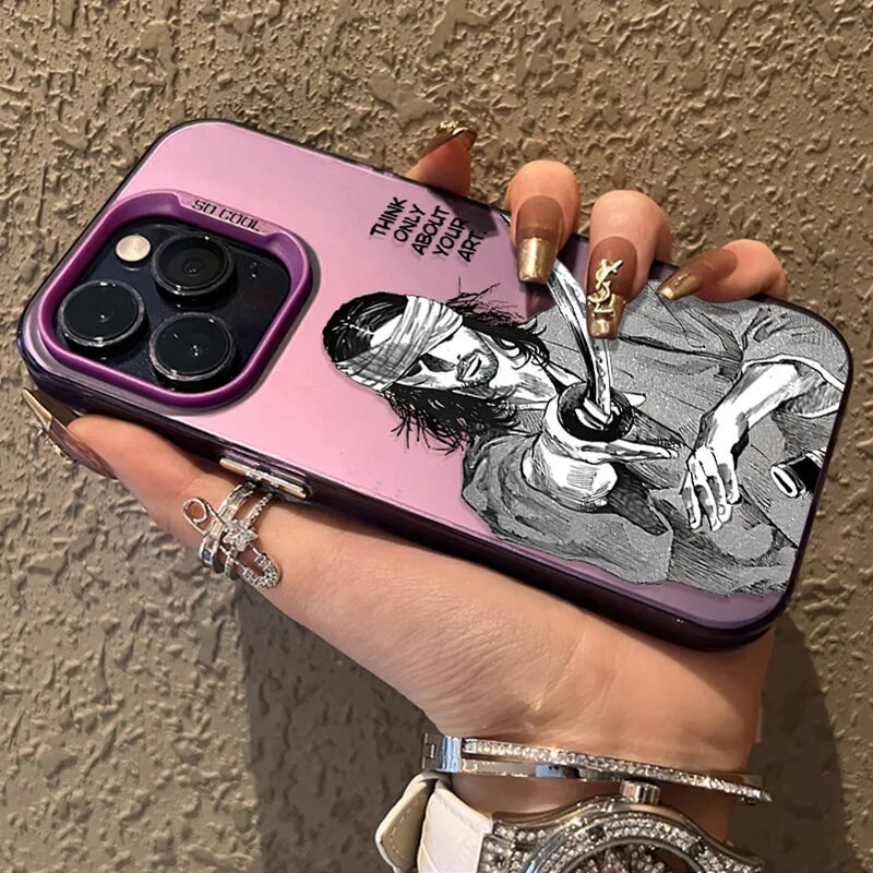 Японский аниме-чехол «Самурай» для iPhone 17 16 15 14 13 12 11 Pro Max Plus: Матовый противоударный чехол-броня «Вагабонд Миямото Мусаши»