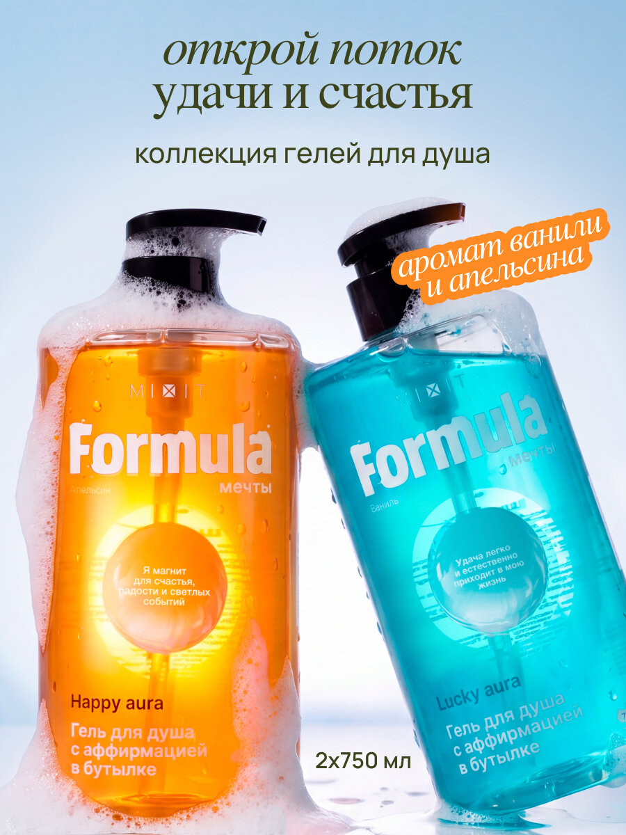 Набор гелей для душа MIXIT Дыня, гранат ваниль - Цедра, манго, смородина Formula мечты (2 х 750 мл)