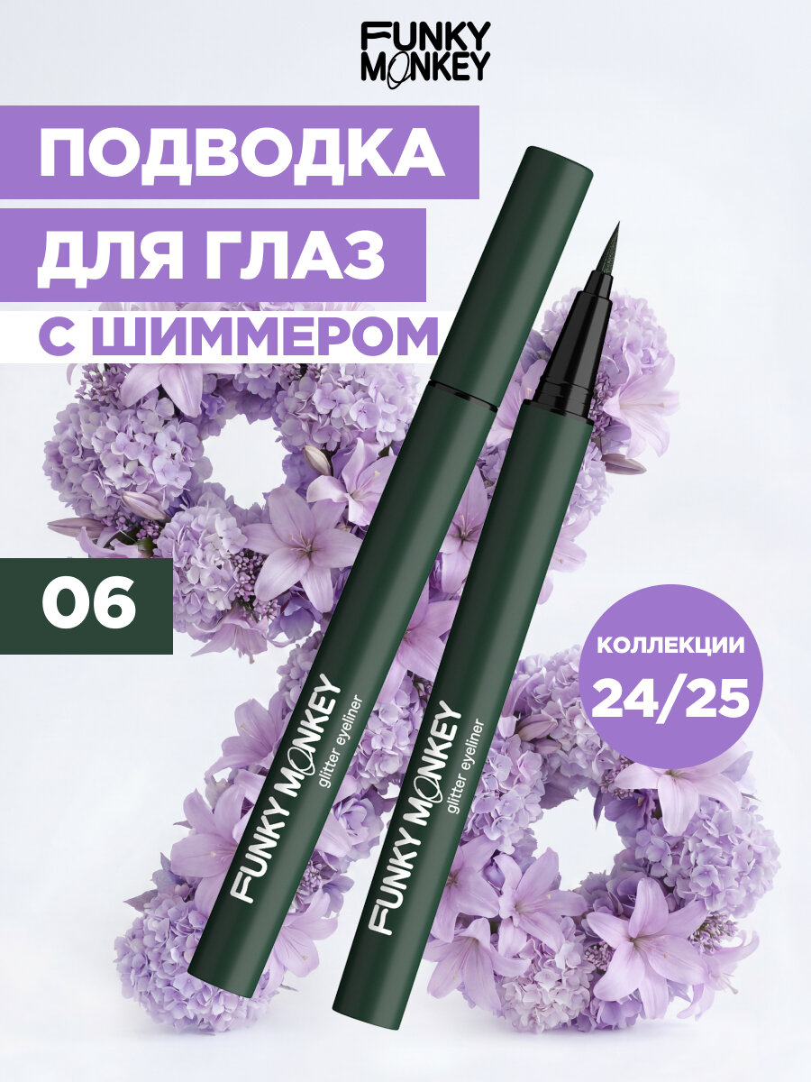 Funky Monkey Маркер для глаз сияющий Glitter eyeliner тон 06 черно-зеленый