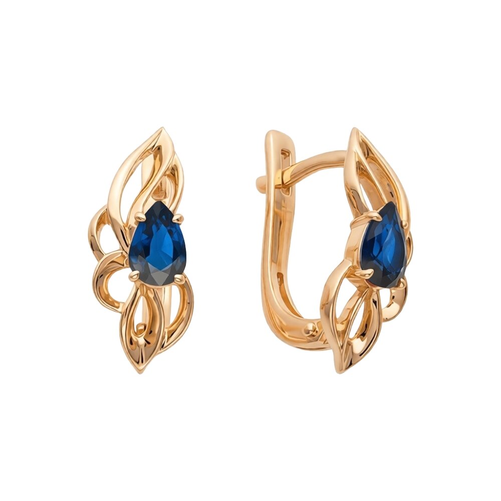 Серьги золото, 585 проба, сапфир