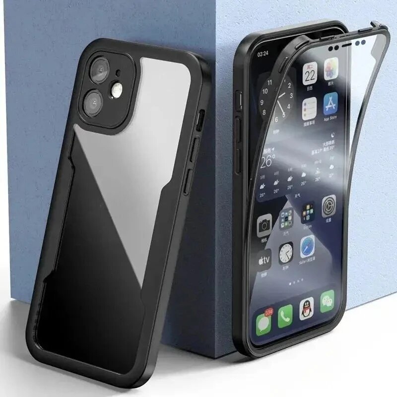 Защитный Чехол 360 Full Cover Для iPhone 17 Pro Max 16 15 Plus 16E Черный, black, for iPhone 15 Pro