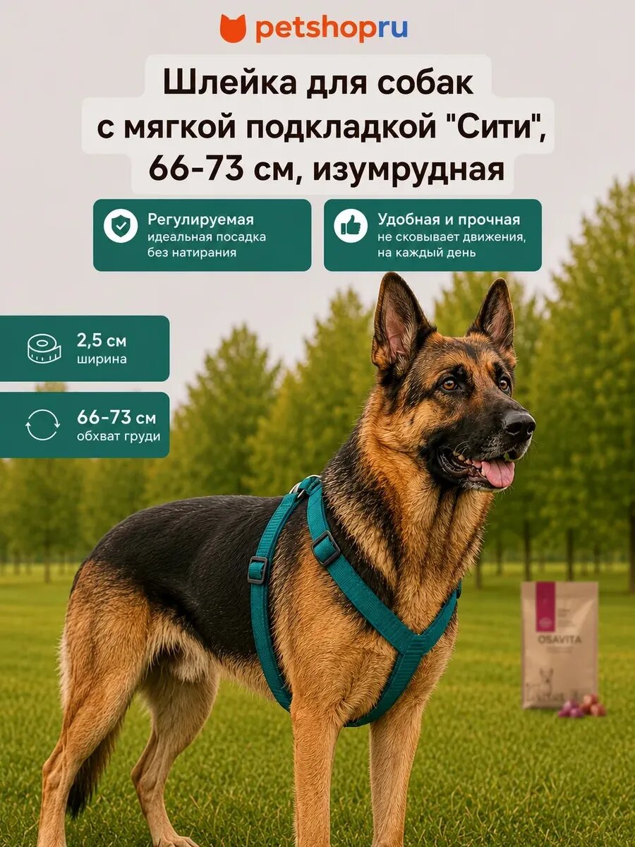 Yami Yami амуниция Шлейка Сити с мягкой подкладкой L изумрудная 25мм, ОШ 65-70см, ОГ 66-73 см