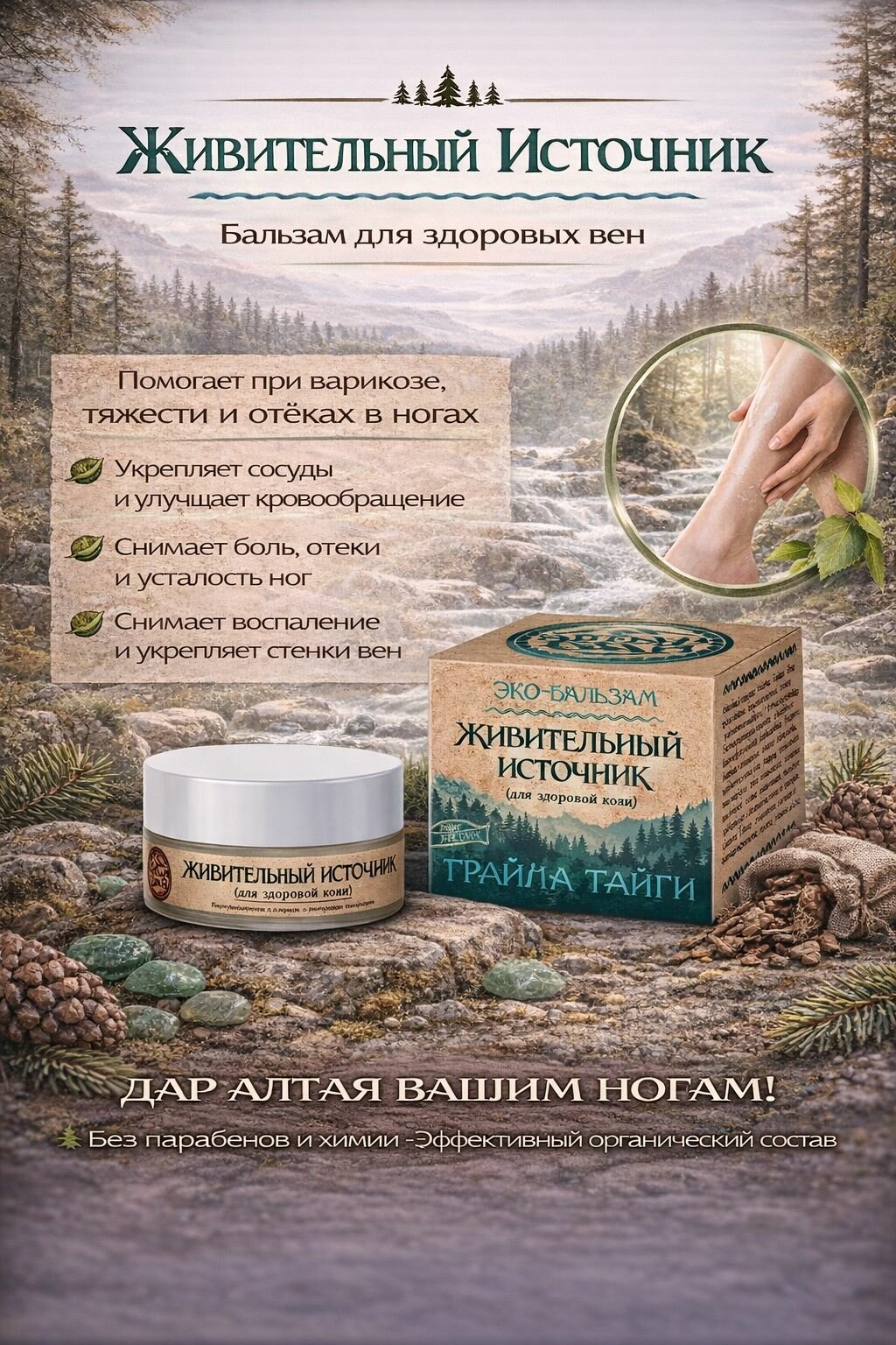 Бальзам Живительный Источник для здоровых вен, 50 г Алтын Бай