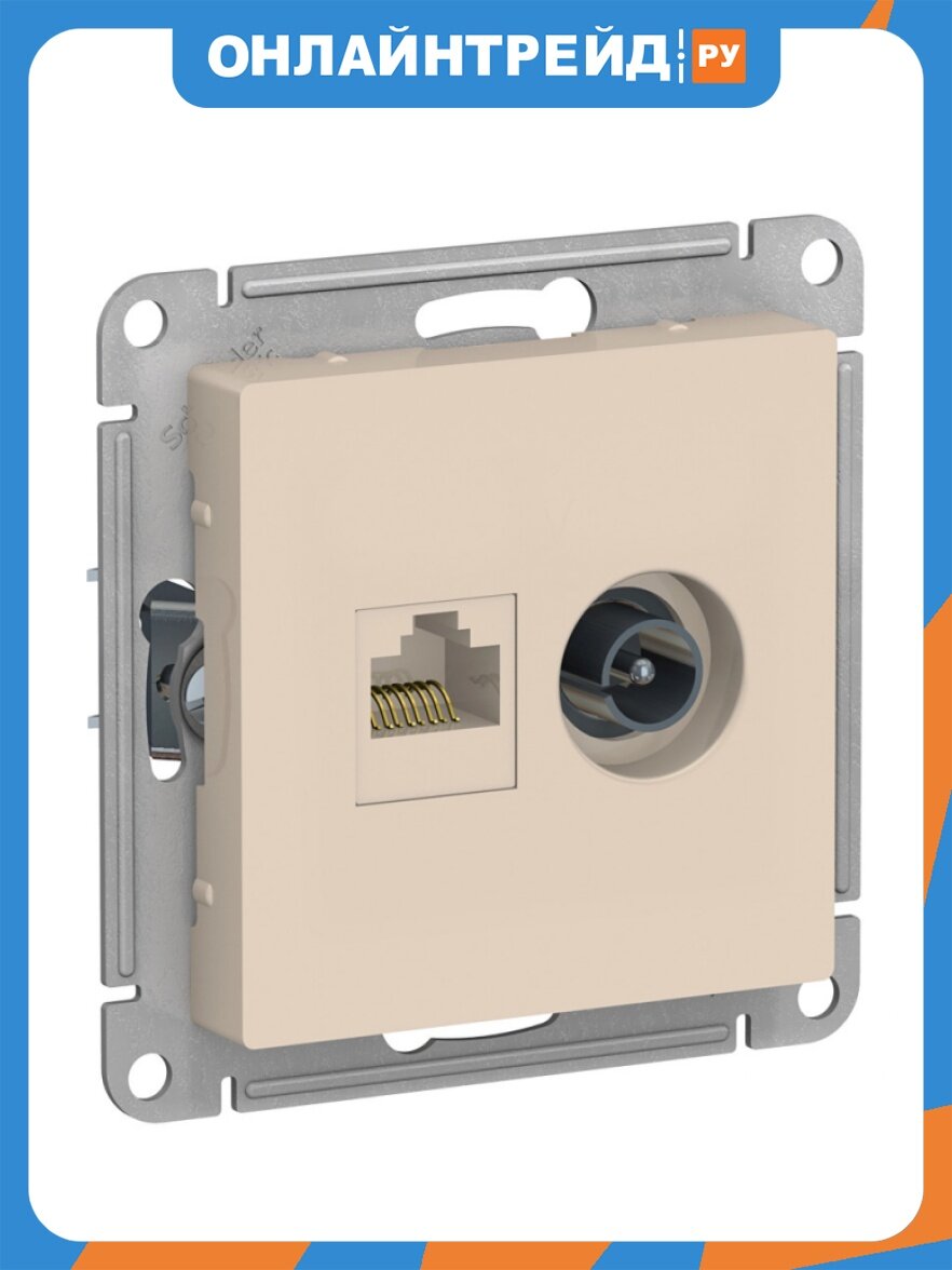 Розетка двойная ТВ + компьютерная RJ45 Systeme Electric (schneider Electric) SCHNEIDER ELECTRIC ATLASDESIGN, кат. 5Е, бежевый