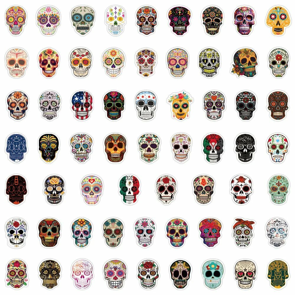Наклейки черепа Día de los Muertos, 60 шт, цвет B