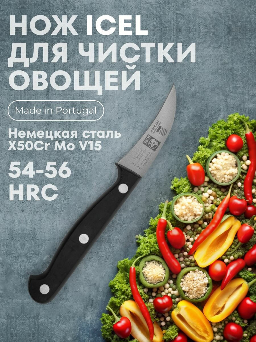 Нож для чистки овощей 60/170 мм. изогнутый, черный TECHNIC Icel