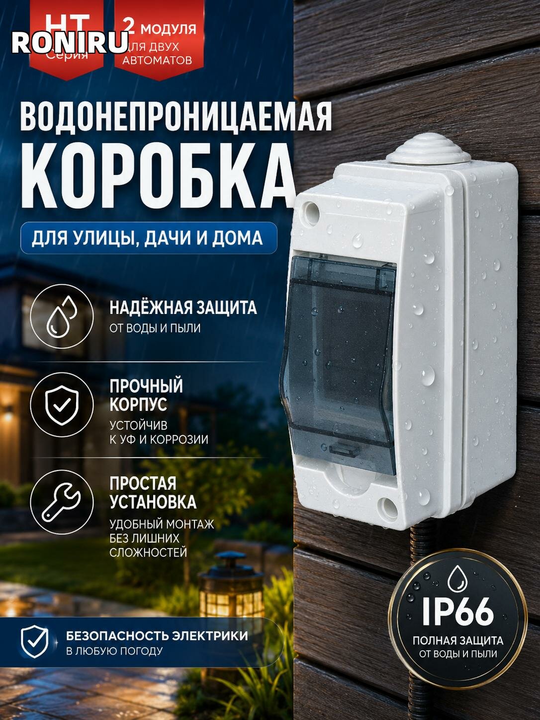 Водонепроницаемая коробка IP66 Jadeshay HT 2W для двух автоматов с прозрачной крышкой — для улицы, дачи и дома
