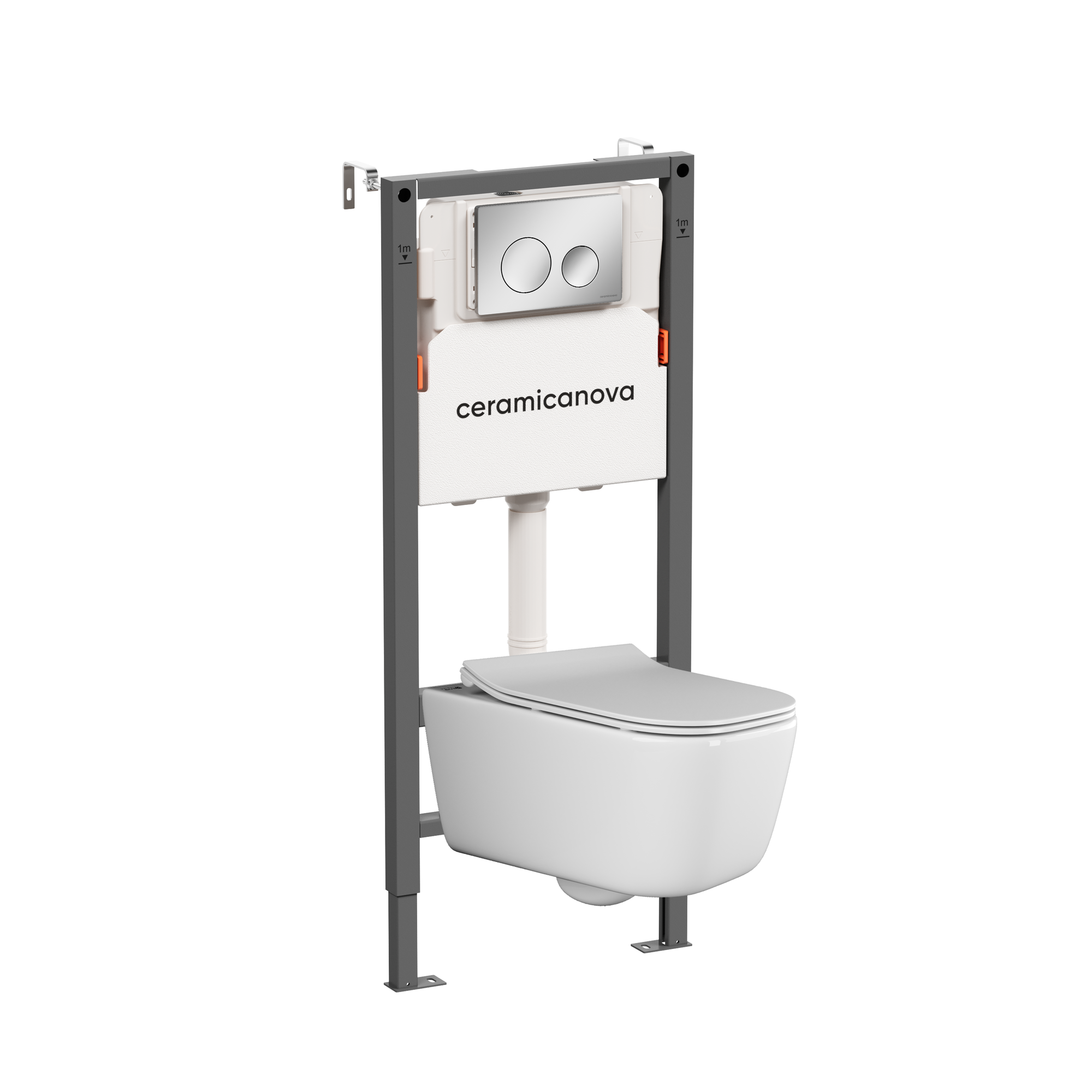 Инсталляция с унитазом комплект Ceramicanova New Day CN3005 121001CH белый, с сиденьем микролифт и кнопкой смыва хром