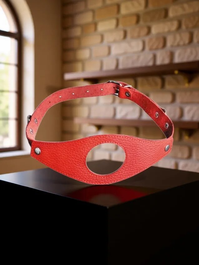 Кляп-щит "Sitabella" 3098, кожаный, универсальный размер, для женщин, красный