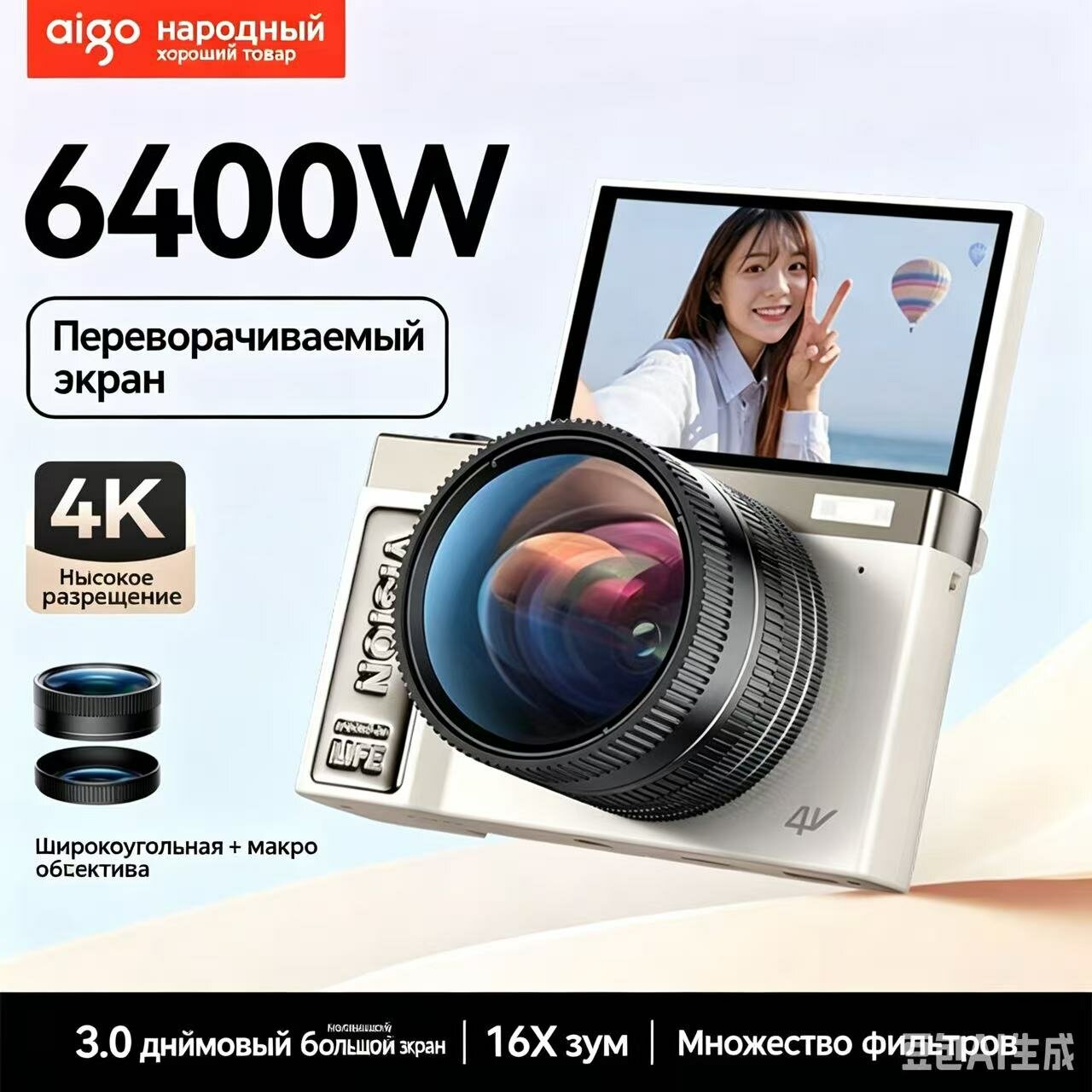 Цифровая камера aigo D9Pro / D9Ultra, стиль CCD, бюджетная беззеркалка для начинающих студенток+64GB