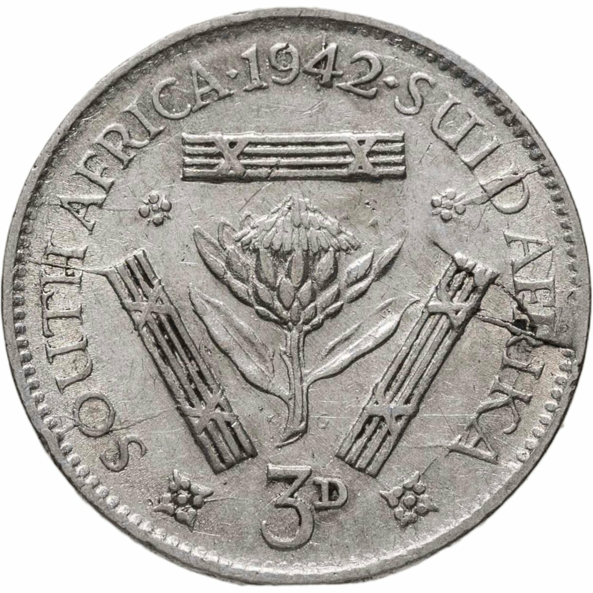 ЮАР 3 пенса pence 1942, Серебро 800, в сохранности VF-XF