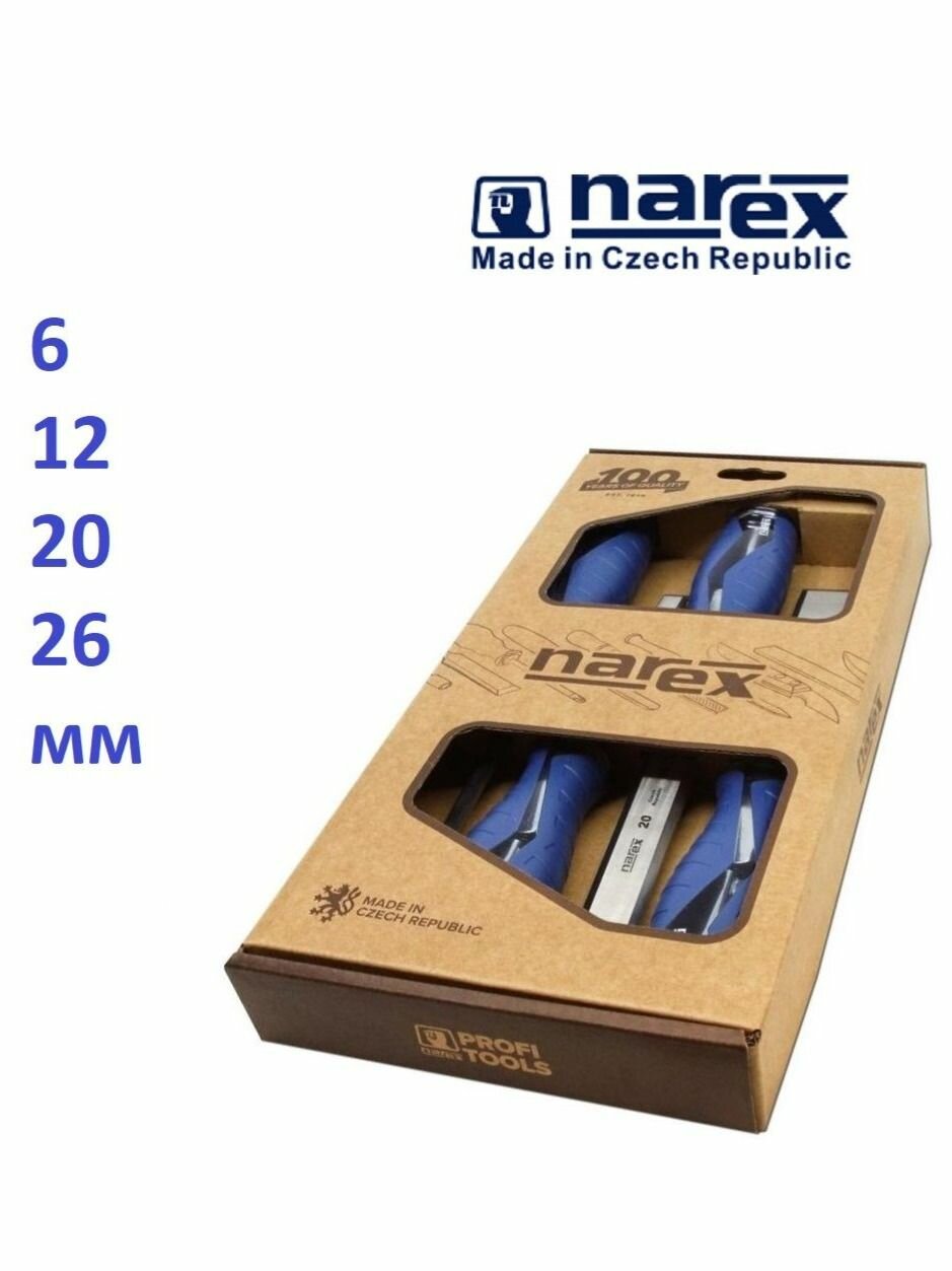 Набор из 4 плоских ударных стамесок NAREX HEAVY DUTY (860701) 6,12,20,26 мм для тяжелых работ, с прозрачной ручкой