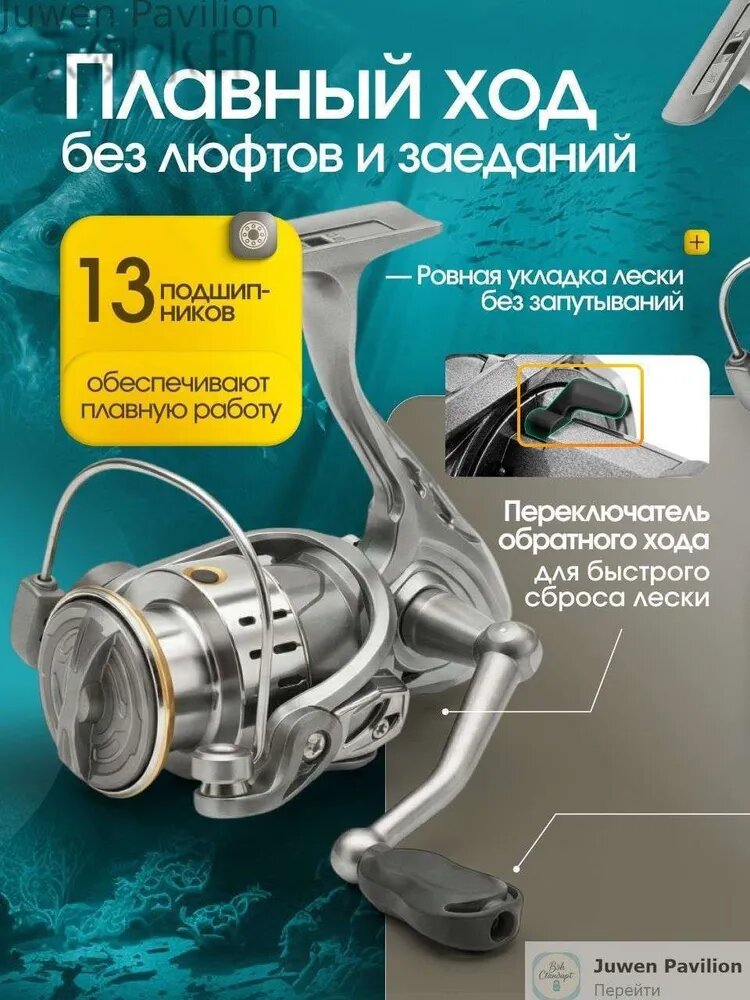 Катушка безынерционная для спиннинговой и фидерной ловли, размер шпули 5000, 13+2 подшипников, нагрузка 20 кг — фото 1