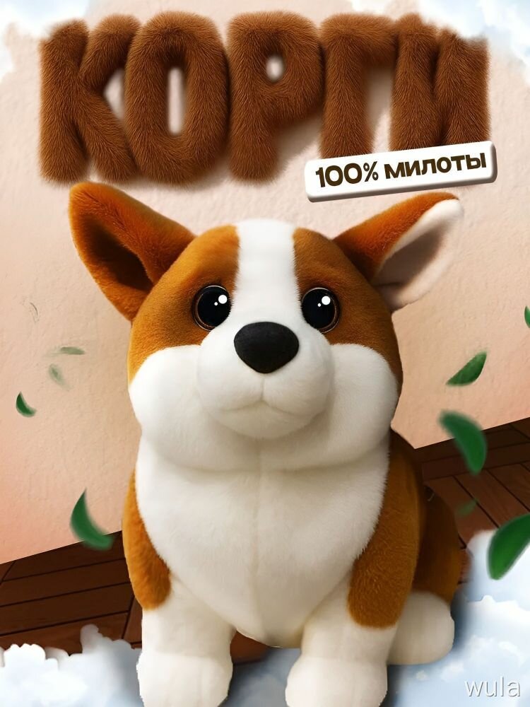 Корги игрушка плюшевая 100% милоты, коричнево-белая, для детей и дома