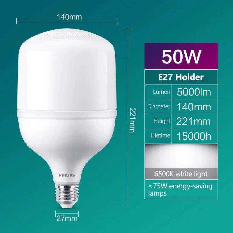 Светодиодная лампа Philips TrueForce Core LED E27 T-образной формы, 24W 30W 40W 50W 6500K, 1 pack