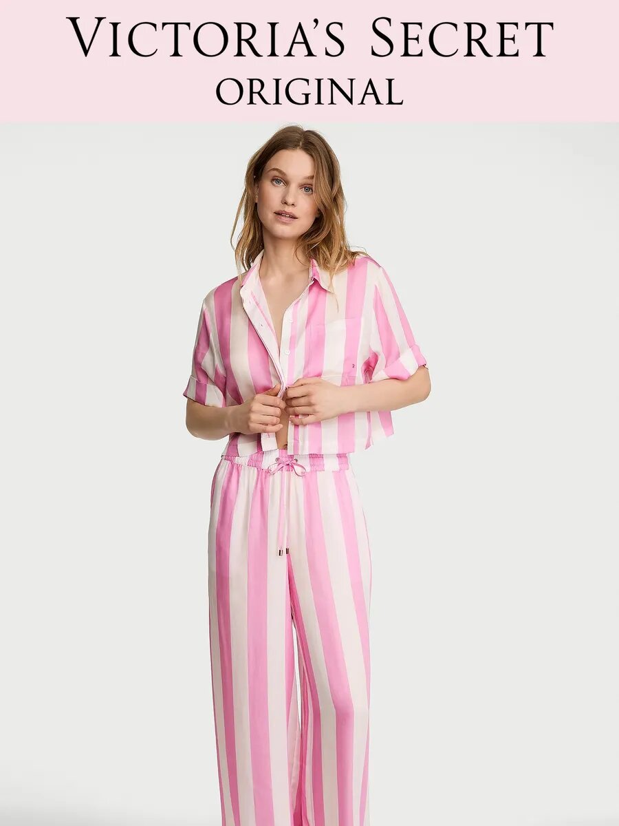 Пижама TENCEL™ Oversized Crop Short-Sleeve Long Pajama Set