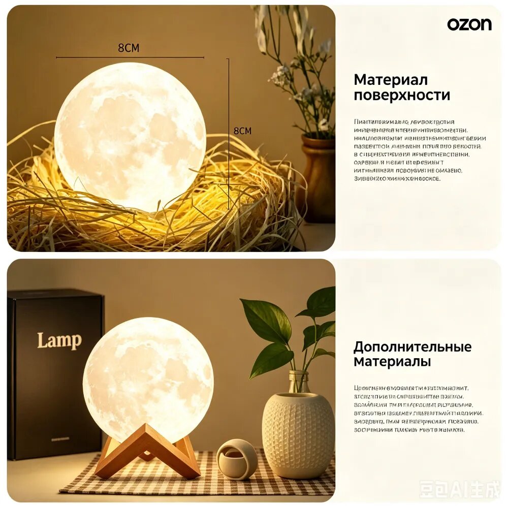 Ночник лунная лампа диаметр 8 см на таблеточных батарейках, 3D-печать, декор спальни, подарок для детей