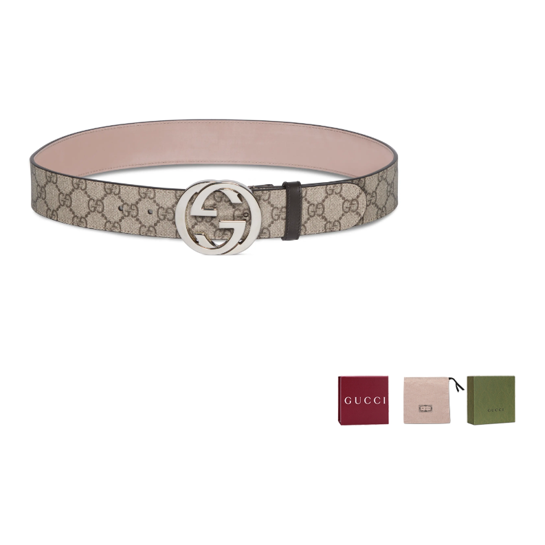 GUCCI INTERLOCKING Кожаные ремни Мужской Бежевый Ширина 4CM 110