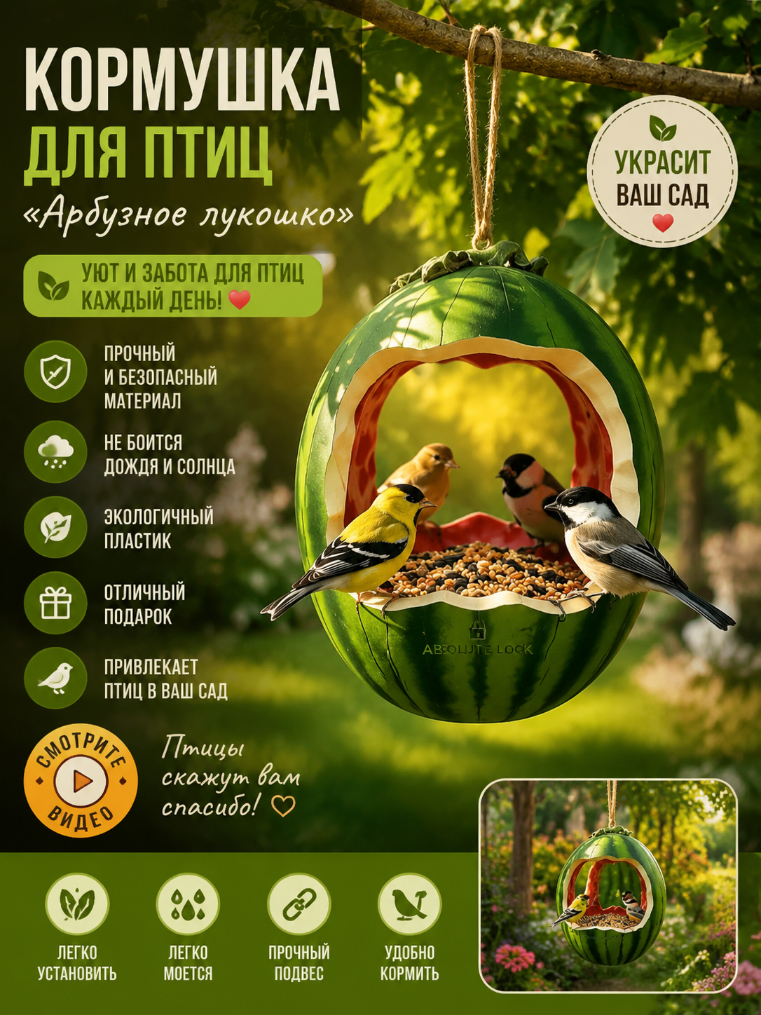 Кормушка для птиц в форме плода, водонепроницаемая, для сада и дачи