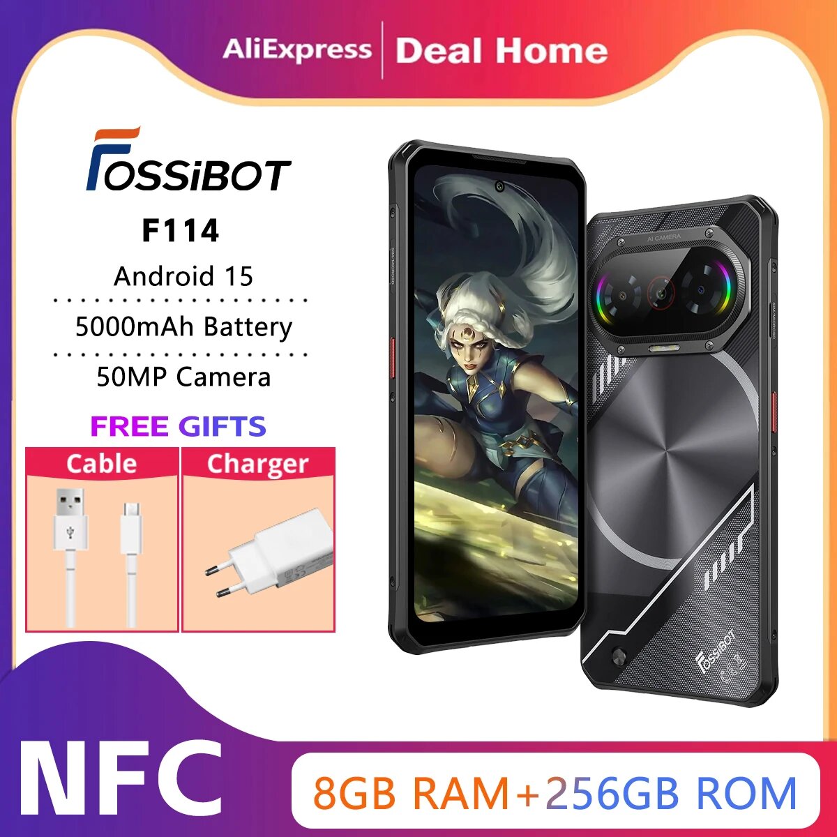 Fossibot F114, 8GB/256GB, 50MP, 5000mAh, NFC
